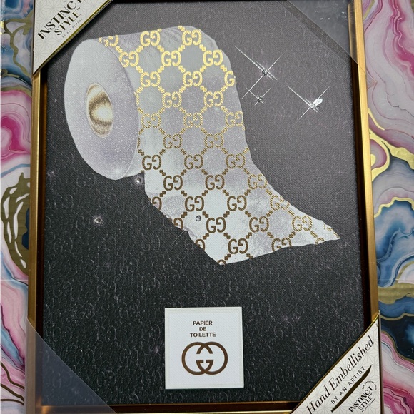 Gucci | Wall Decor | Gucci Gold And White Toilet Paper Art | Poshmark